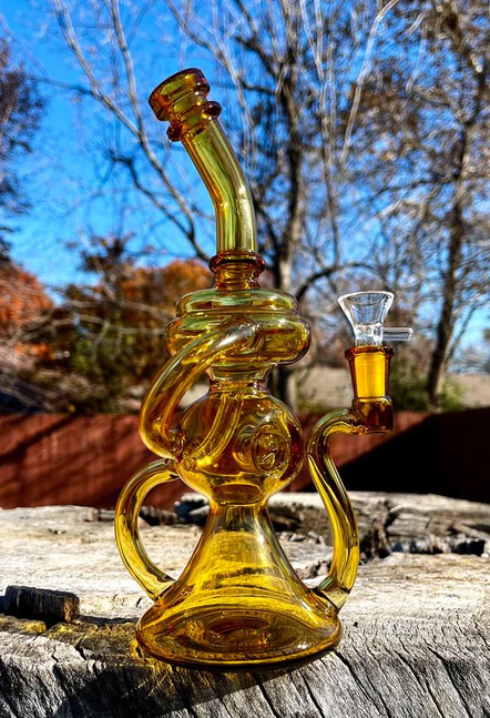 Golden Cyclone: 10-Inch Yellow Klein Vortex Recycler Dab Rig/Bong Fusi ...